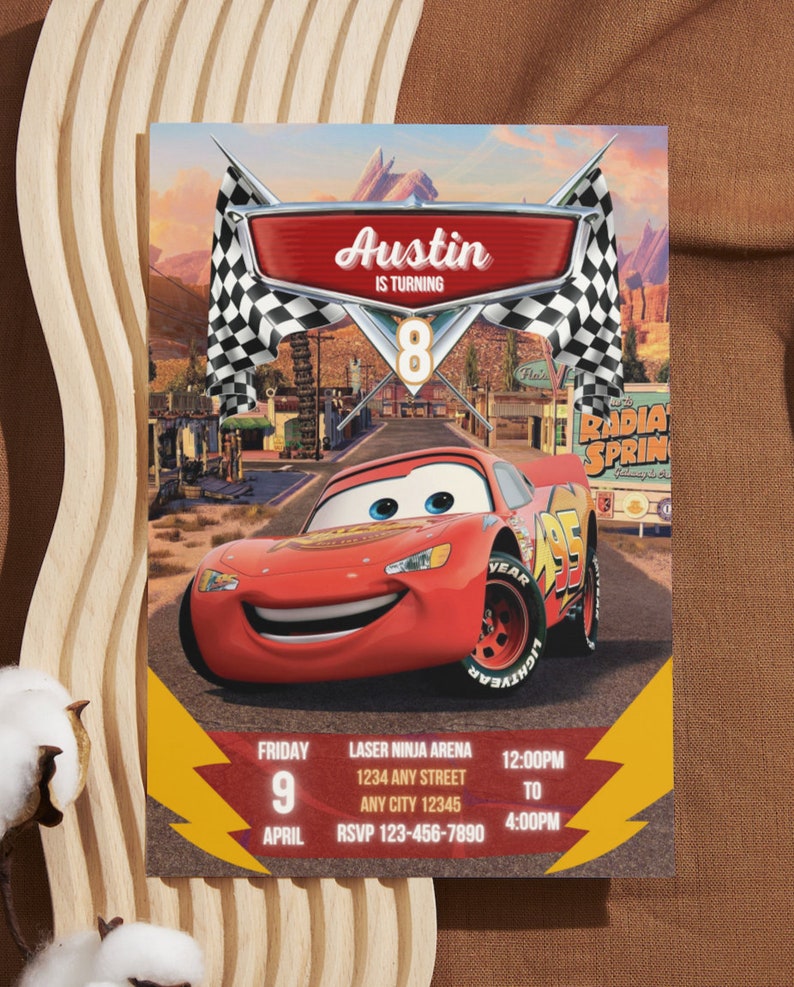 Cars Movie Birthday Invitation Lightning Mcqueen Invitation, Kids ...