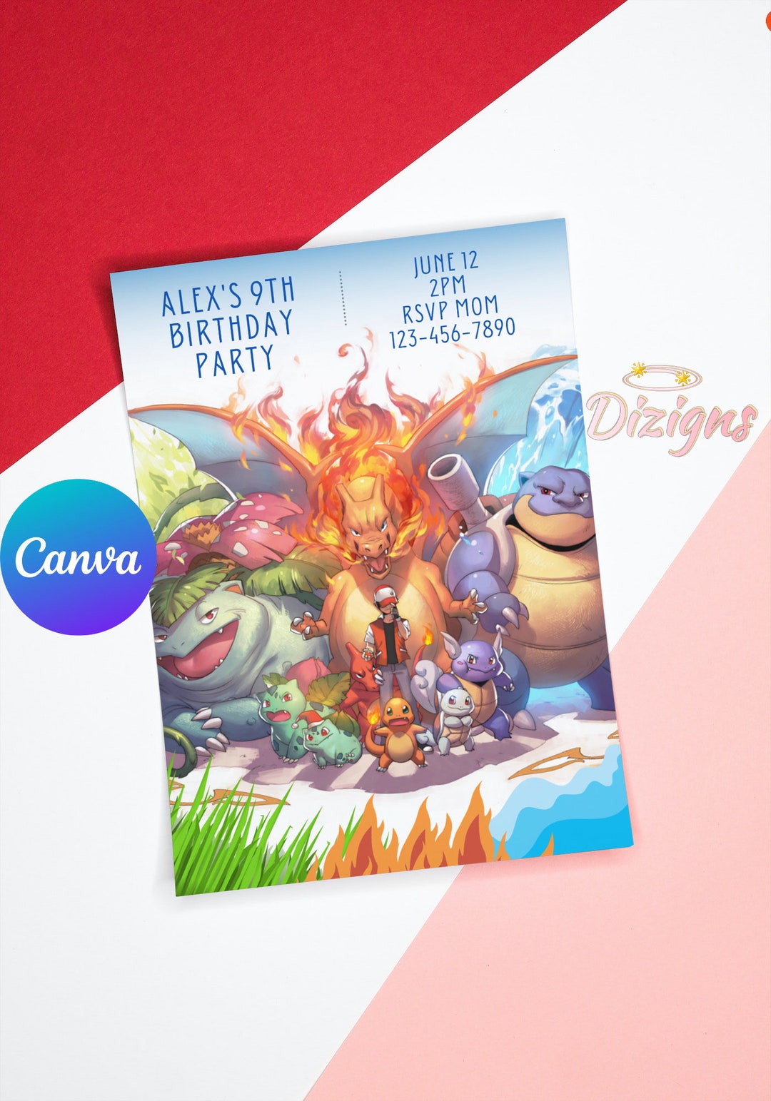 Charizard Pokemon Birthday Invitation Pokemon Invite Canva - Etsy