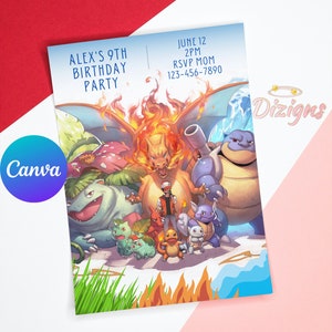Charizard Pokemon Birthday Invitation Pokemon Invite Canva - Etsy