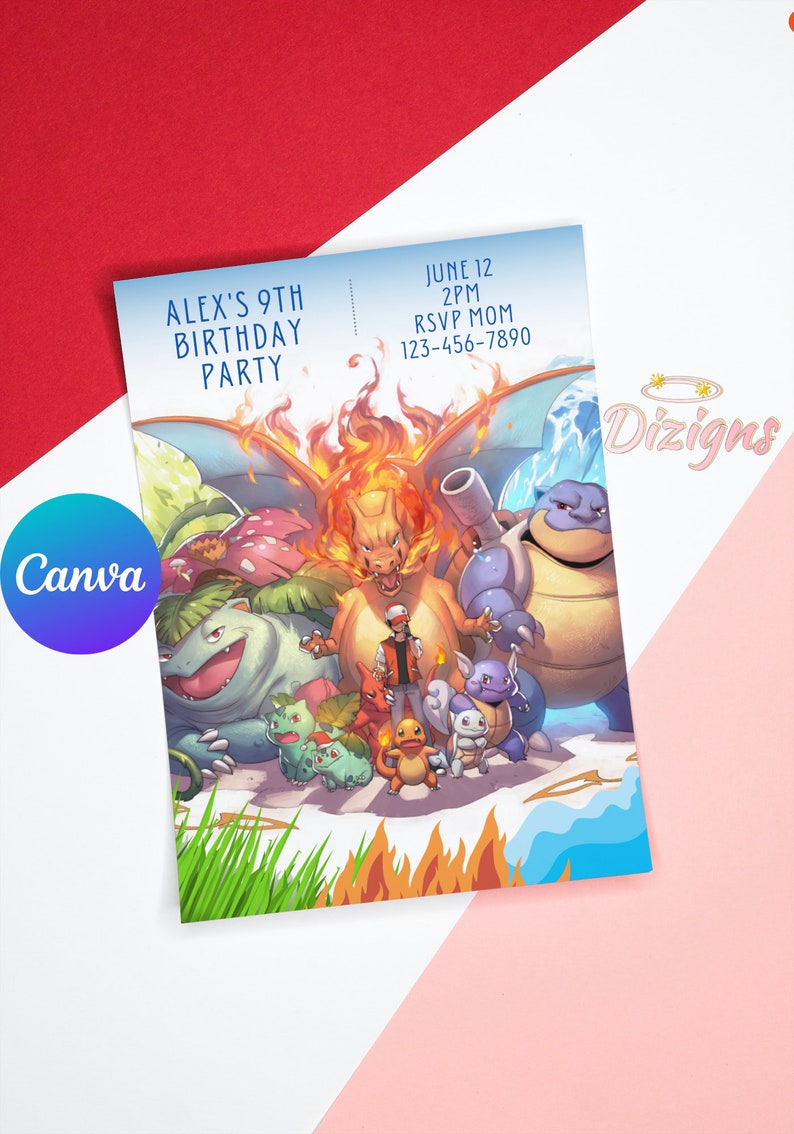 Charizard Pokemon Birthday Invitation Pokemon Invite Canva - Etsy