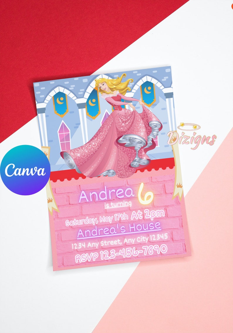 Sleeping Beauty Birthday Invitation Princess Aurora Party Princess