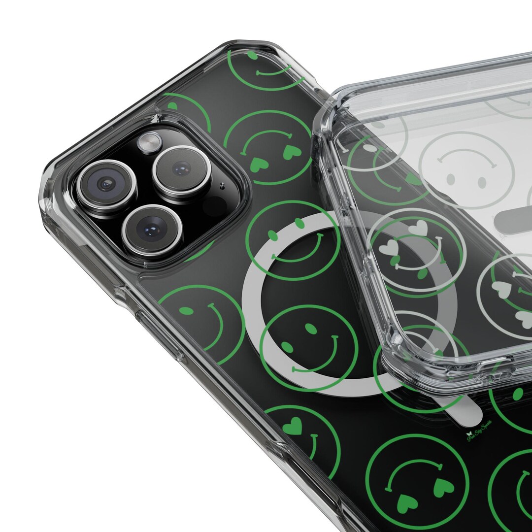 Green Smilies Magnetic Clear Impact Case, Happy Face Phone Case, Fun ...
