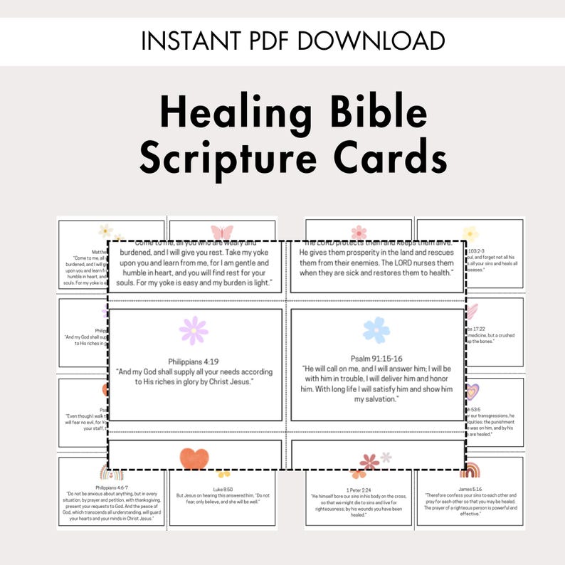 Printable Healing Bible Scripture Cards A4 and LETTER Size PDF ...