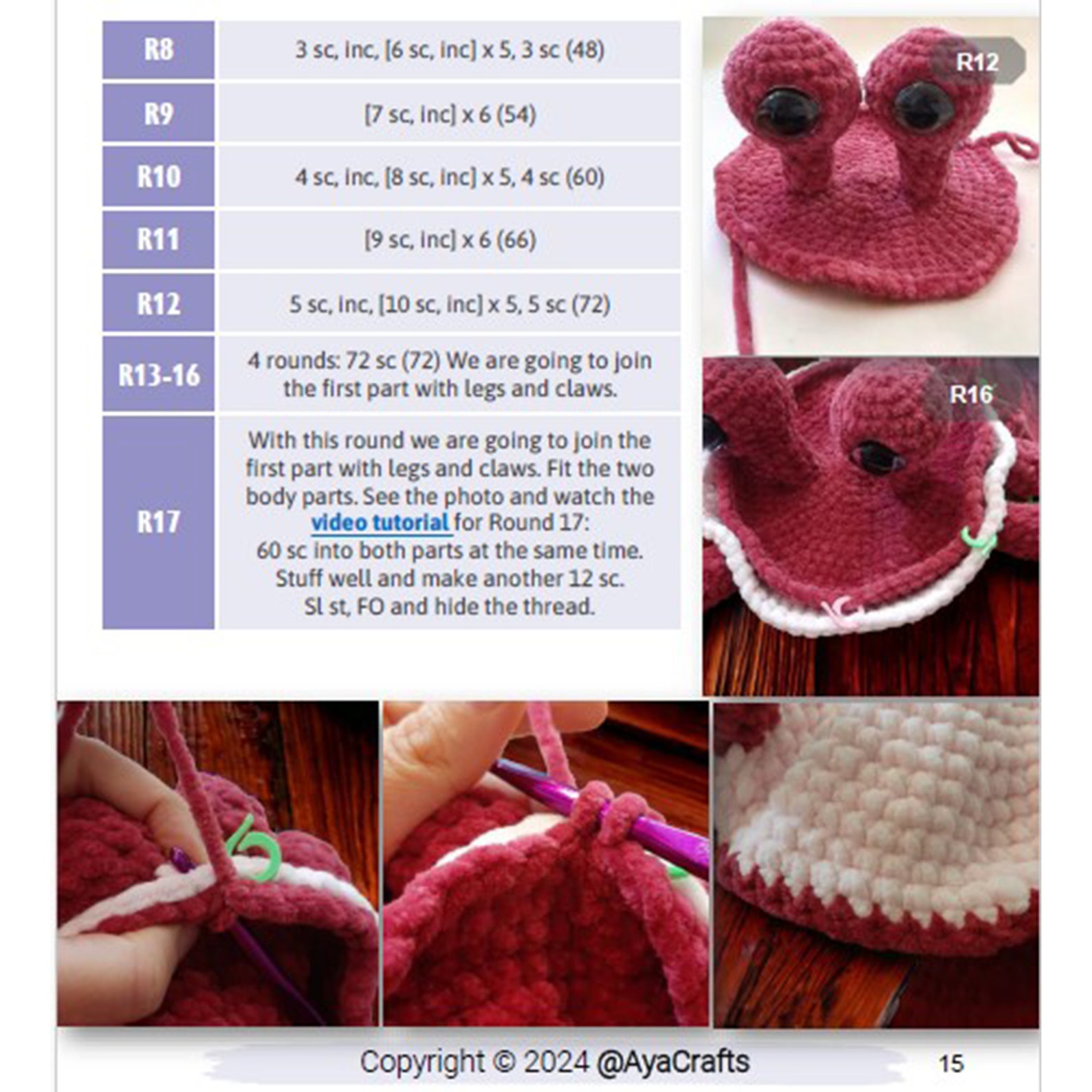 Amigurumi Crab No Sew Crochet Pattern and 6 Video Tutorials DIY, Sea ...