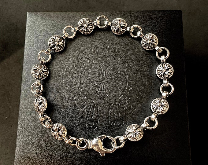 CH Gothic Style Y2K Chrome Silver Punk Cross Stud Chrome Bracelet ...