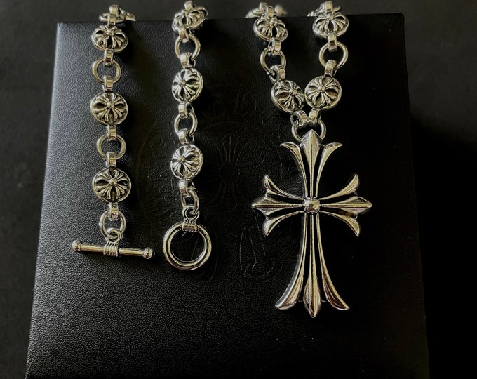 CH Gothic Style Y2K Punk Necklace Chrome Silver Choke Chain Pendant ...