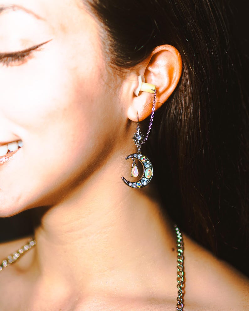 Ear Plug Earrings - Crystal Moons - Etsy