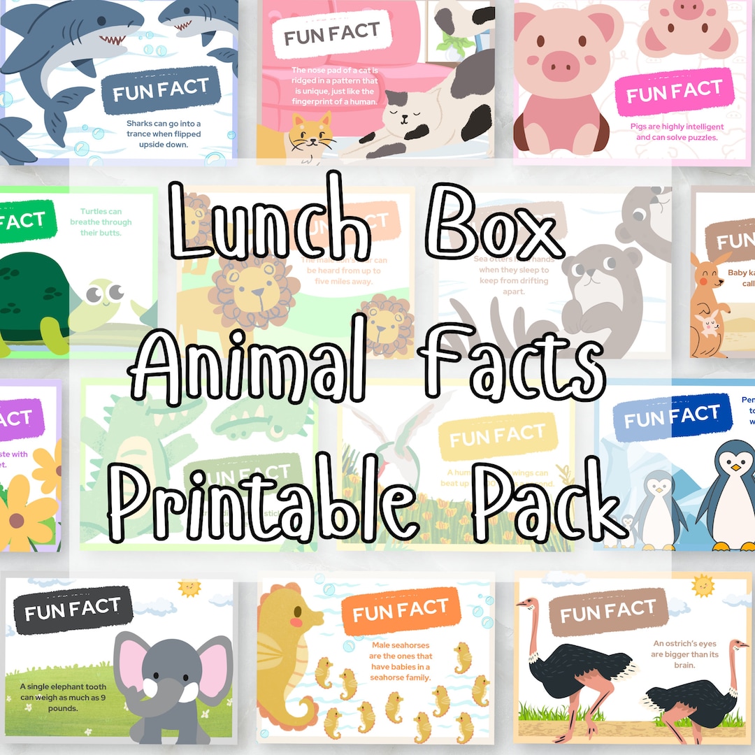 Lunch Box Animal Facts Printable Pack Lunchbox Noteslunch - Etsy