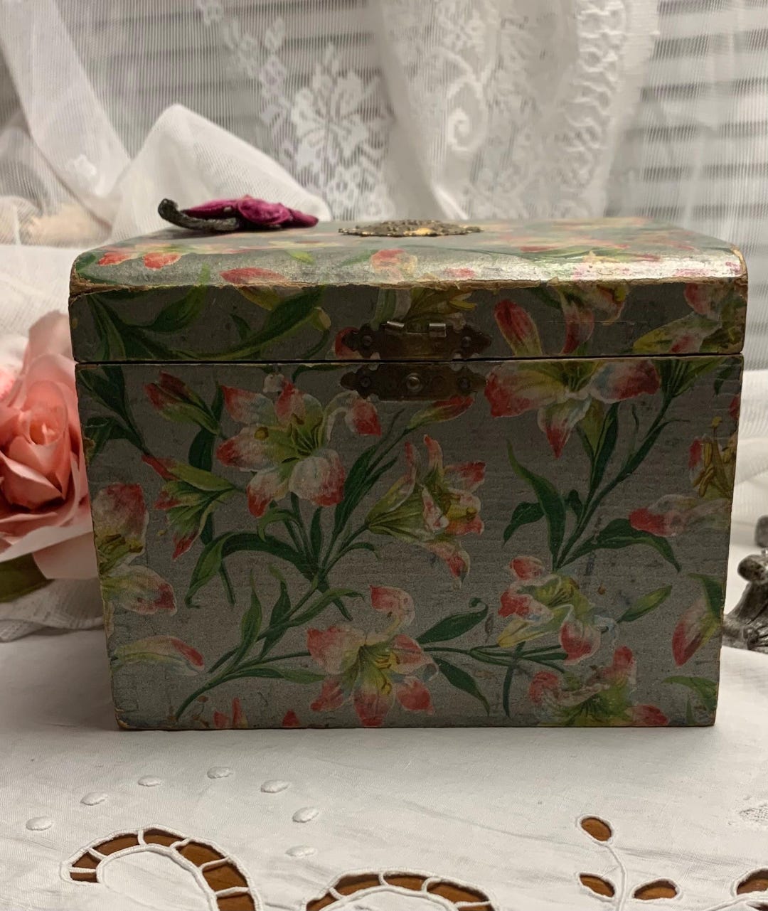 Vintage Paper Covered Wood Box - Etsy