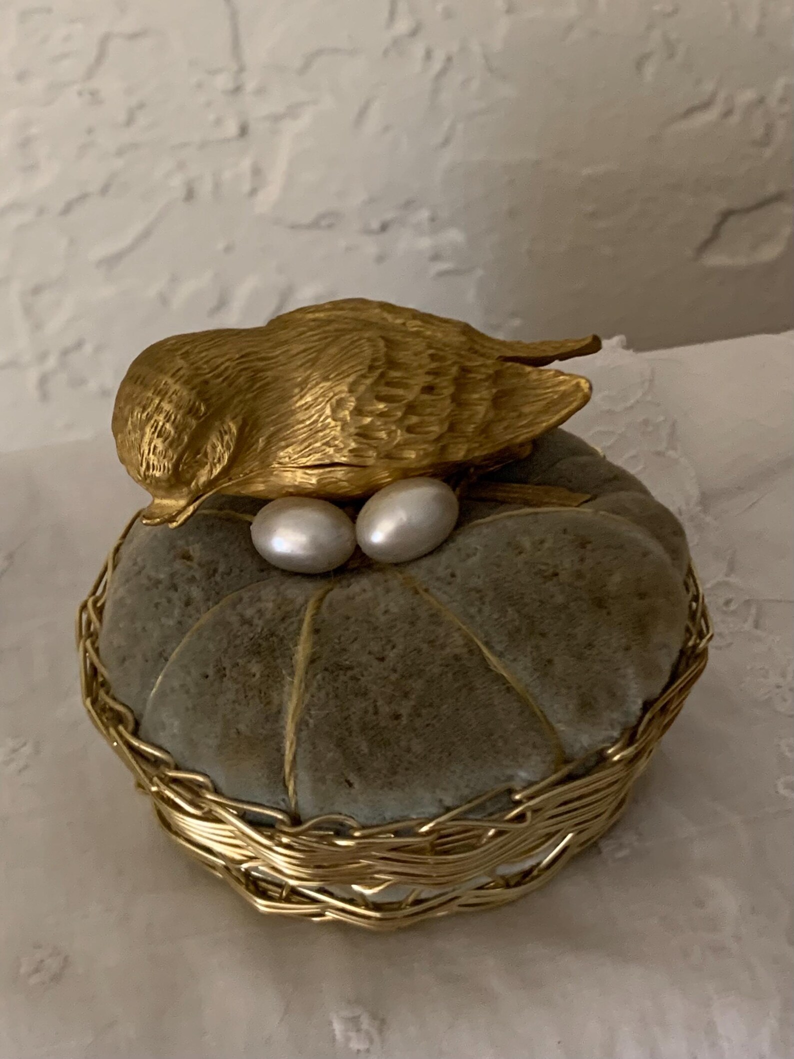Vintage Gold Bird on a Nest Pin Cushion - Etsy