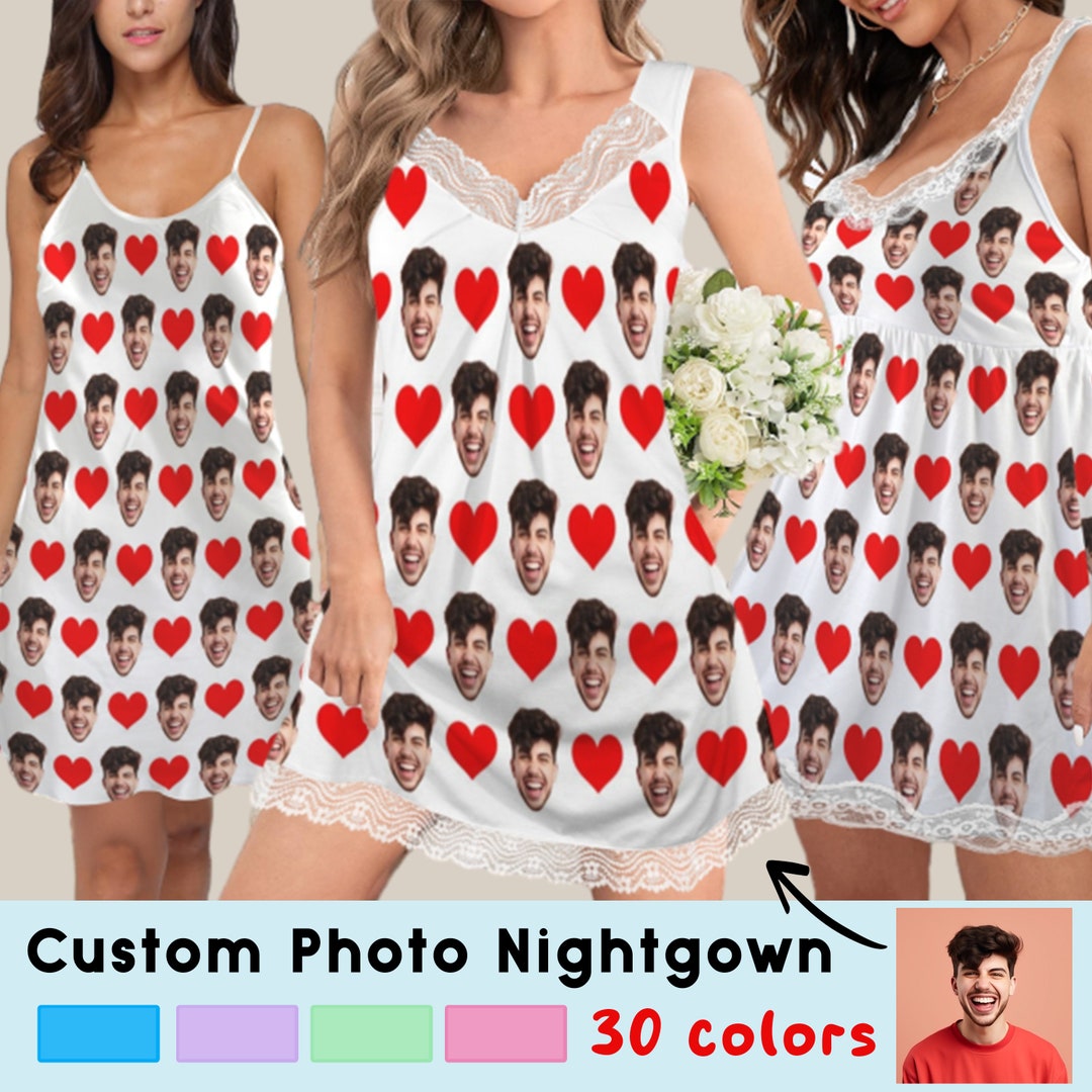 Personalized Face Nightgown,custom Photo PJ Dress,customized Hearts ...