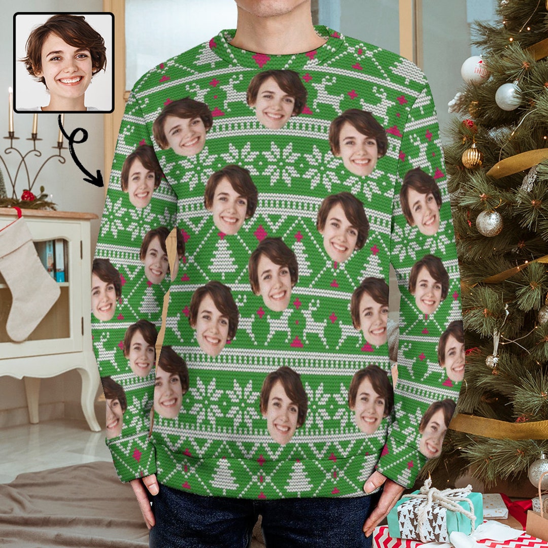 Personalized Face Ugly Christmas Sweater, Custom Family Photo Sweater ...
