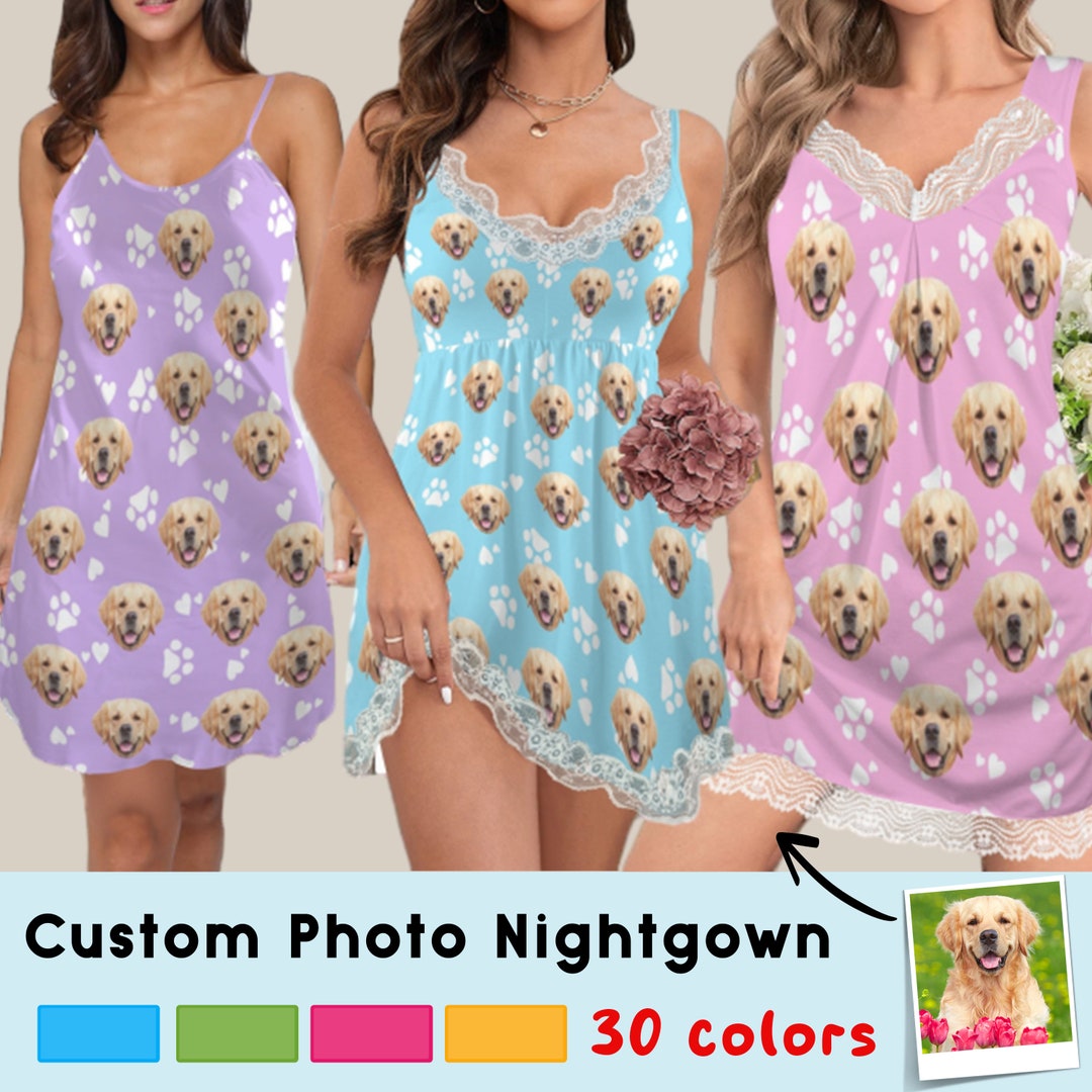 Personalized Face Nightgown,custom Dog Photo PJ Dress,paw Print Night ...