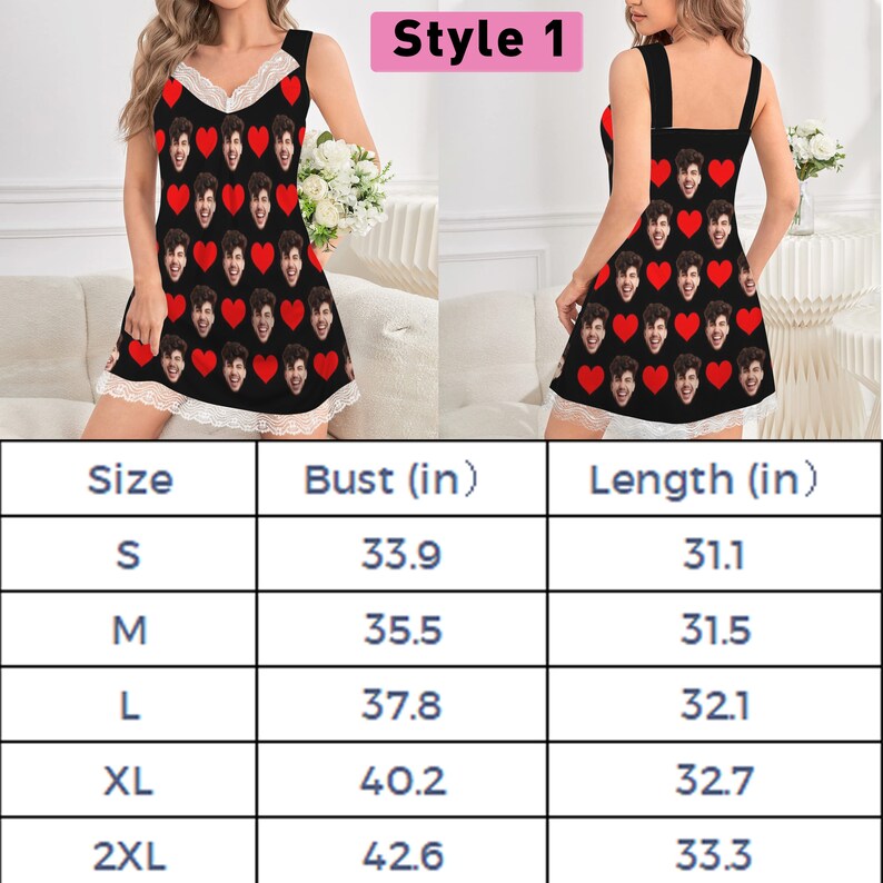 Personalized Face Nightgown,custom Photo PJ Dress,customized Hearts ...