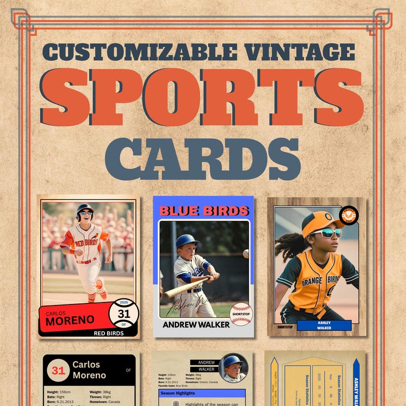 Retro Sports Card Template - Etsy