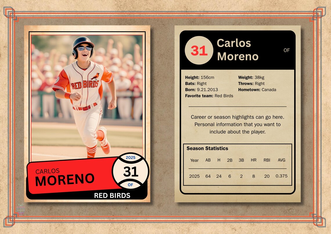 Editable Vintage Baseball Card Canva Templates – Custom Trading Card ...