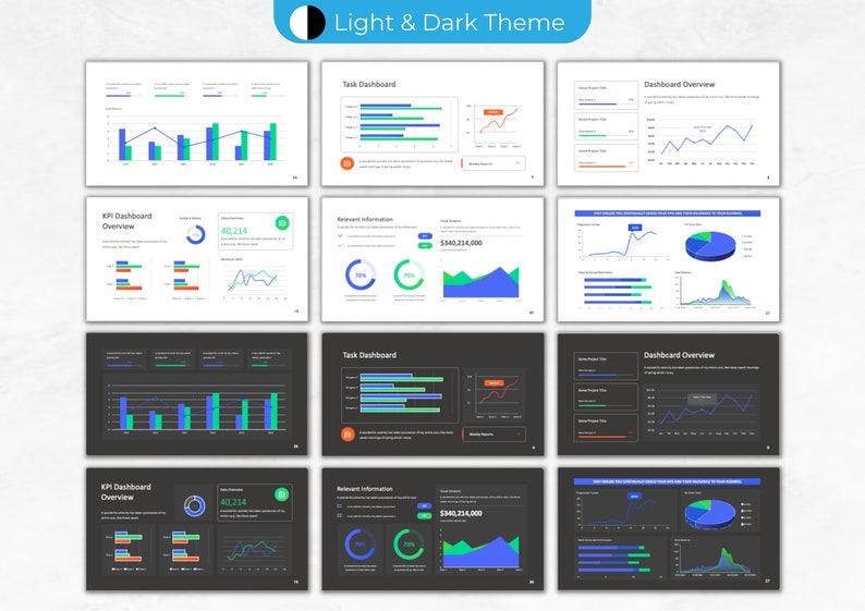 KPI Dashboard (light&dark) | Business Data Analysis | Data ...