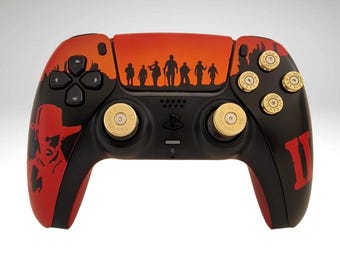 Hand Painted PlayStation 5 Red Dead Redemption 2 Inspired Controller With Real Bullet Buttons And Thumb Sticks