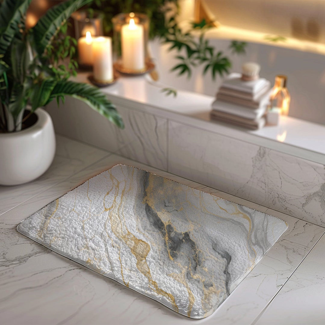 Beige Veins Bath Mat Marble Bath Mat Golden Curves for Bathtub Marble ...