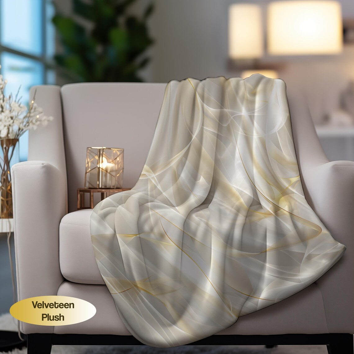 Golden Thread Standard Blanket Throw Blanket Ribbon Gold Sofa Abstract ...