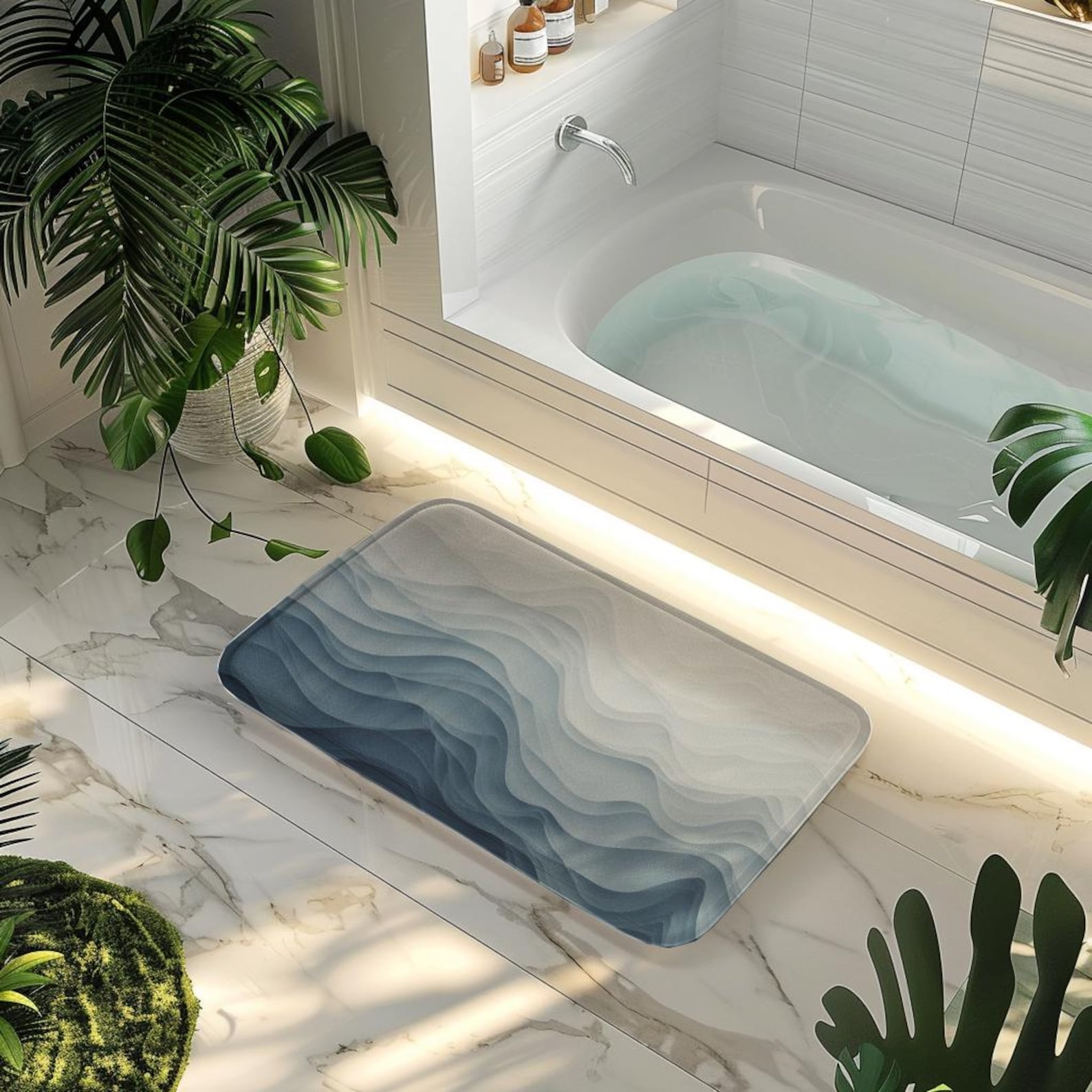 Boho Ombré Bath Mat Blue Shaded Bath Mat Ombré for Bathtub Ombré Mat ...