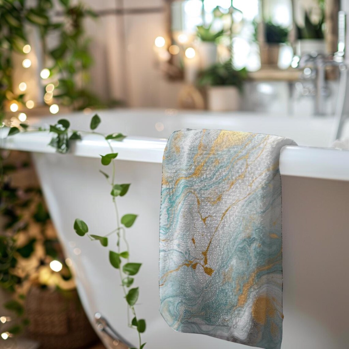 Turquoise Design Hand Towel Abstract Towel Blue Marble for Bath Decor ...