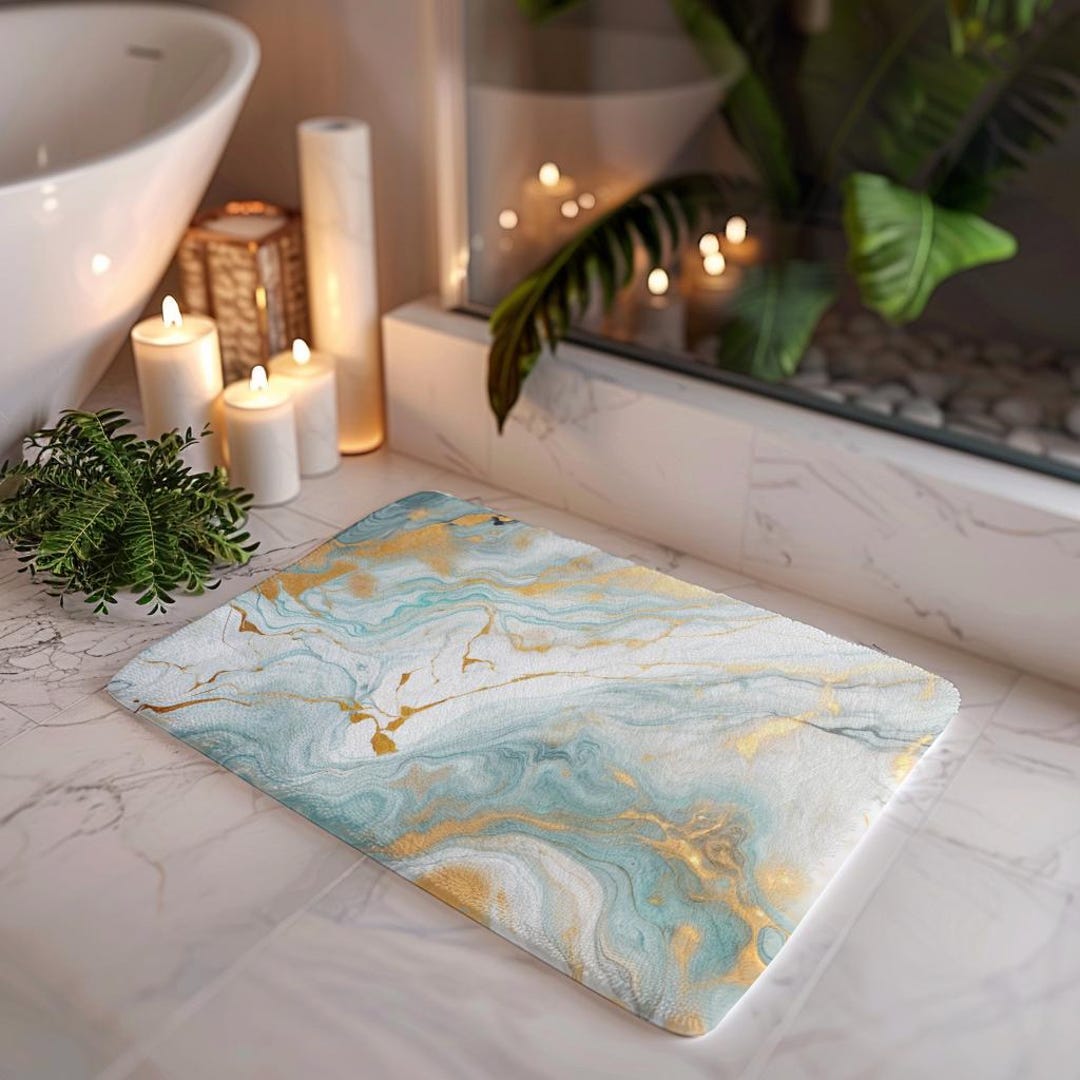 Art in Blue and Beige Marble Design Bath Mat Abstract Bath Mat Marble ...