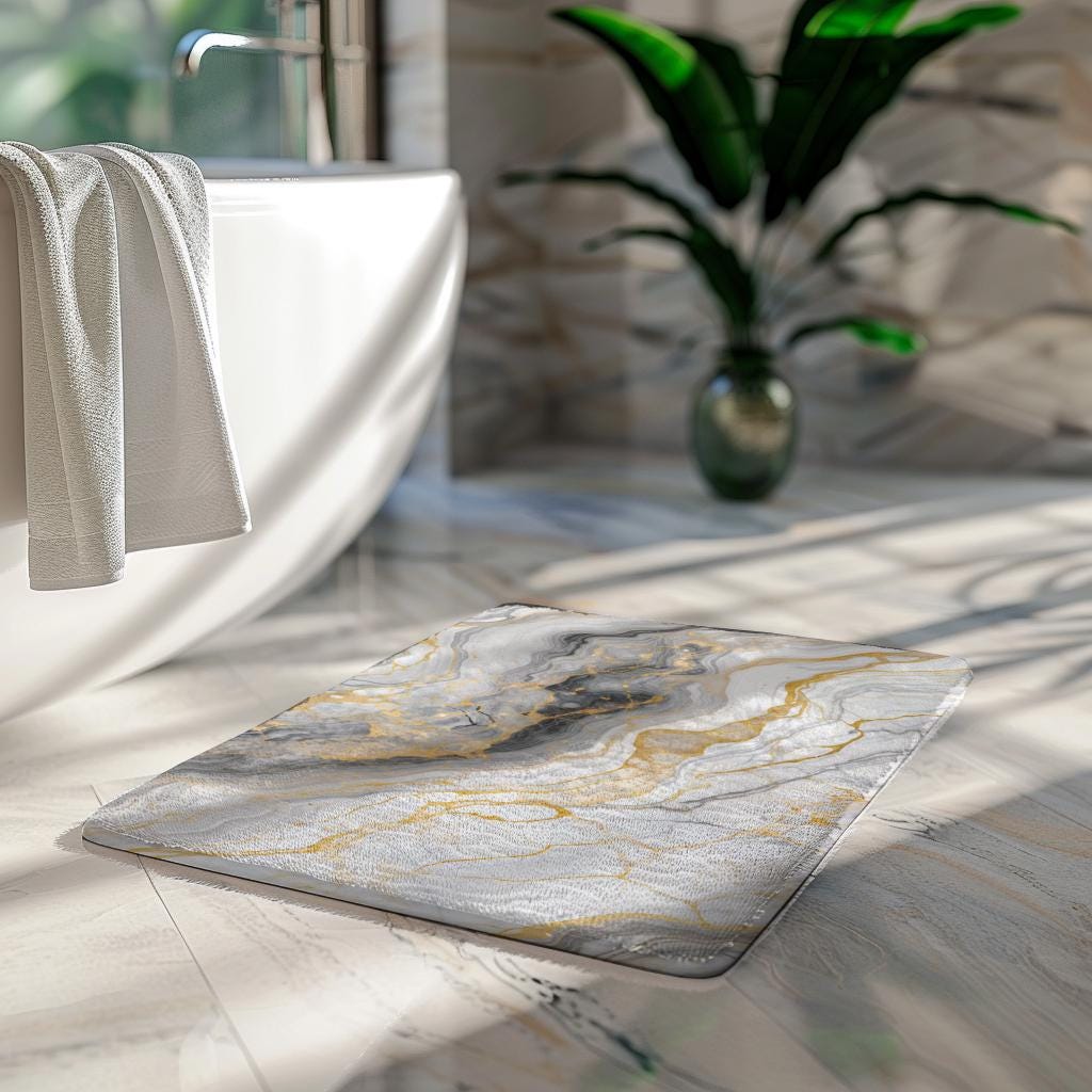 Beige Veins Bath Mat Marble Bath Mat Golden Curves for Bathtub Marble ...