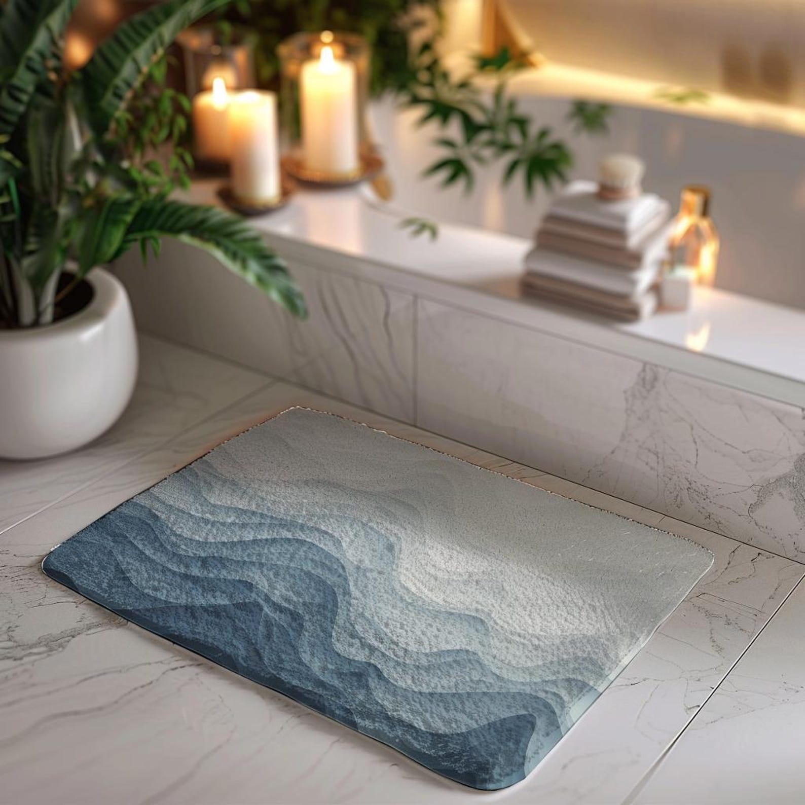 Boho Ombré Bath Mat Blue Shaded Bath Mat Ombré for Bathtub Ombré Mat ...