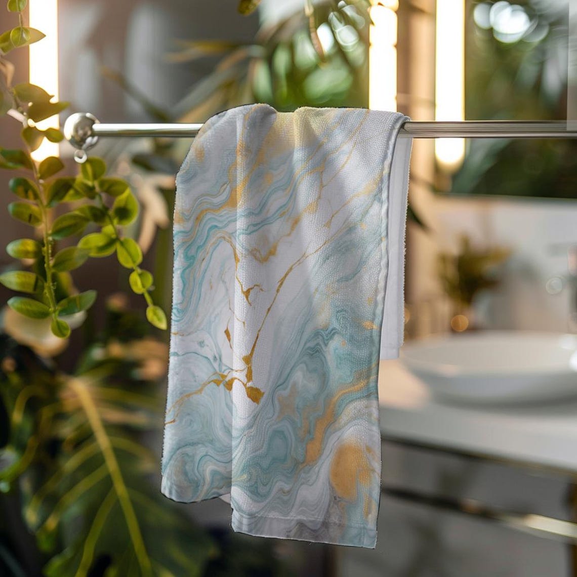 Turquoise Design Hand Towel Abstract Towel Blue Marble for Bath Decor ...
