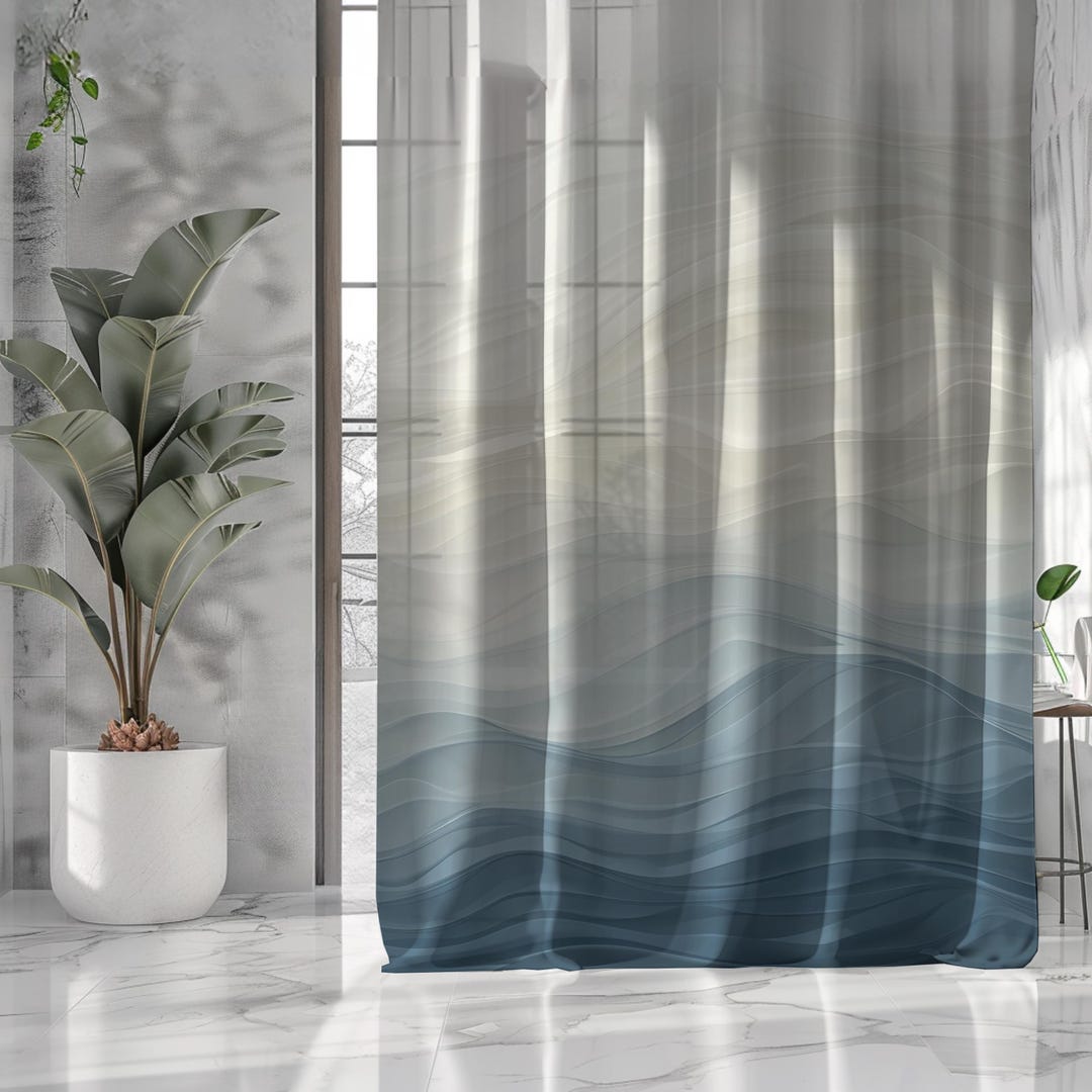 Blue Ombre Design Window Curtain Shaded White Blue Window Curtain ...