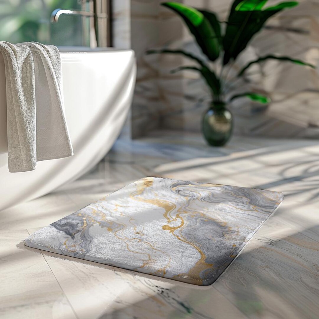 Gray Marble Lines Bath Mat Abstract Design Bath Mat Abstract for ...