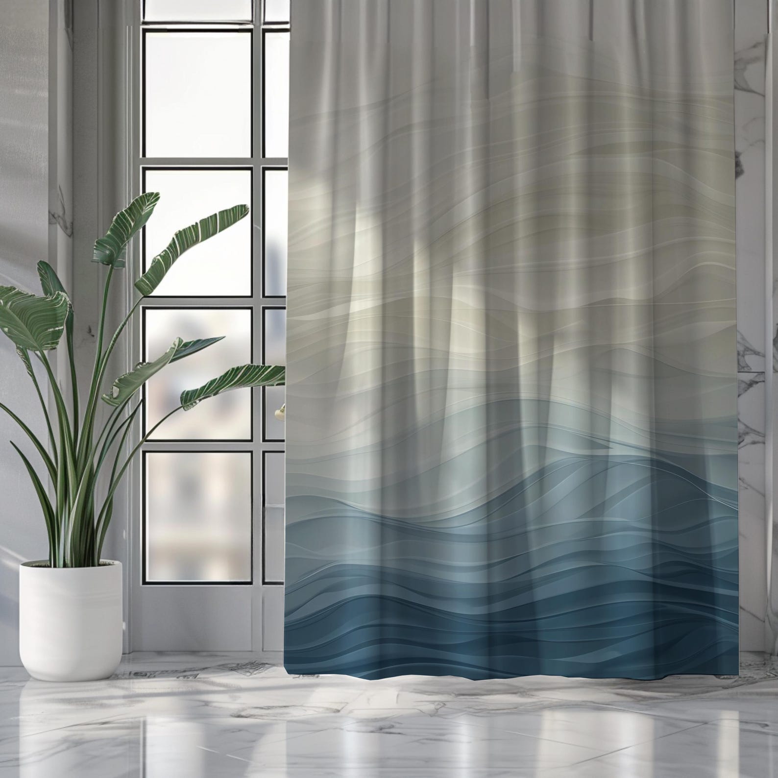 Blue Ombre Design Window Curtain Shaded White Blue Window Curtain ...