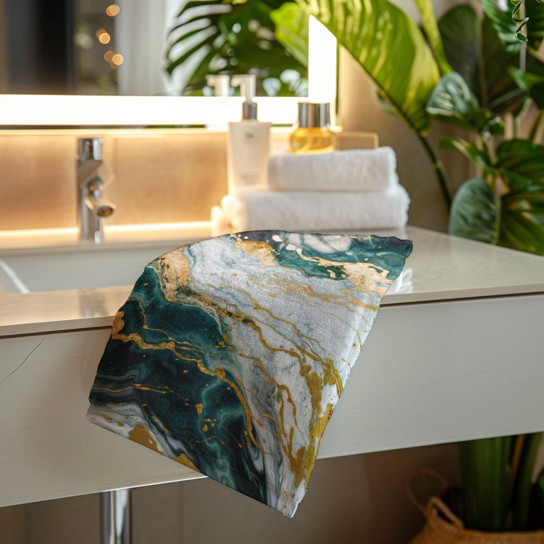 Bold Marble Green Yellow Design Face Towel Abstract Towel for Bath ...