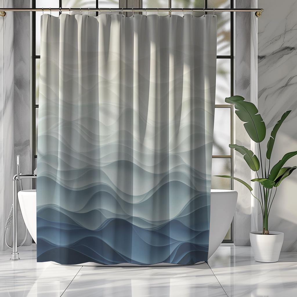Blue Waves Ombre Design Shower Curtain Blue Sea Shower Curtain Boho ...