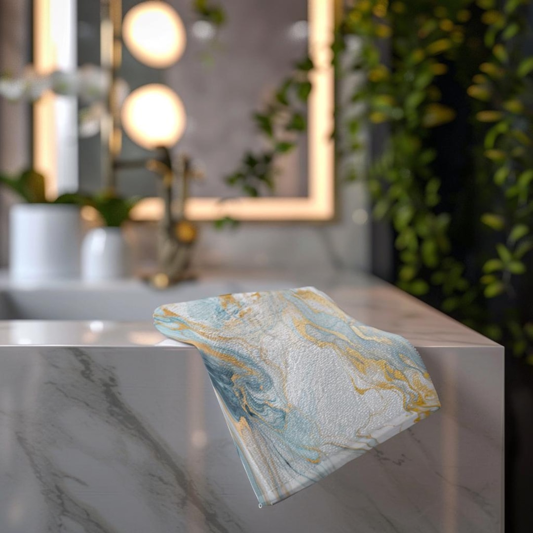 Blue and Yellow Marble Design Face Towel for Makeup Abstract Towel ...