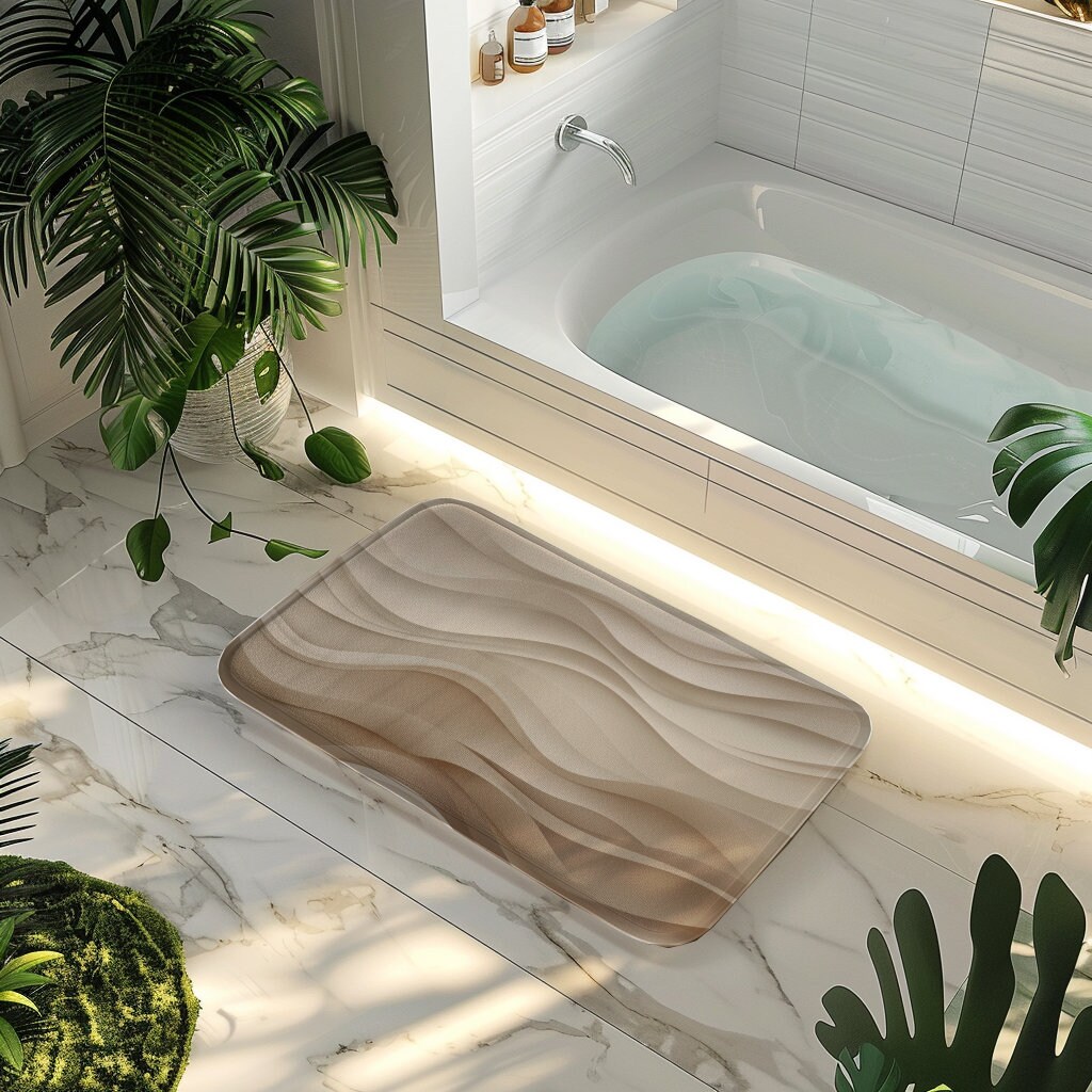 Beige Waves Ombre Bath Mat Shaded Beige Bath Mat Shaded Ombré Mat Waves ...