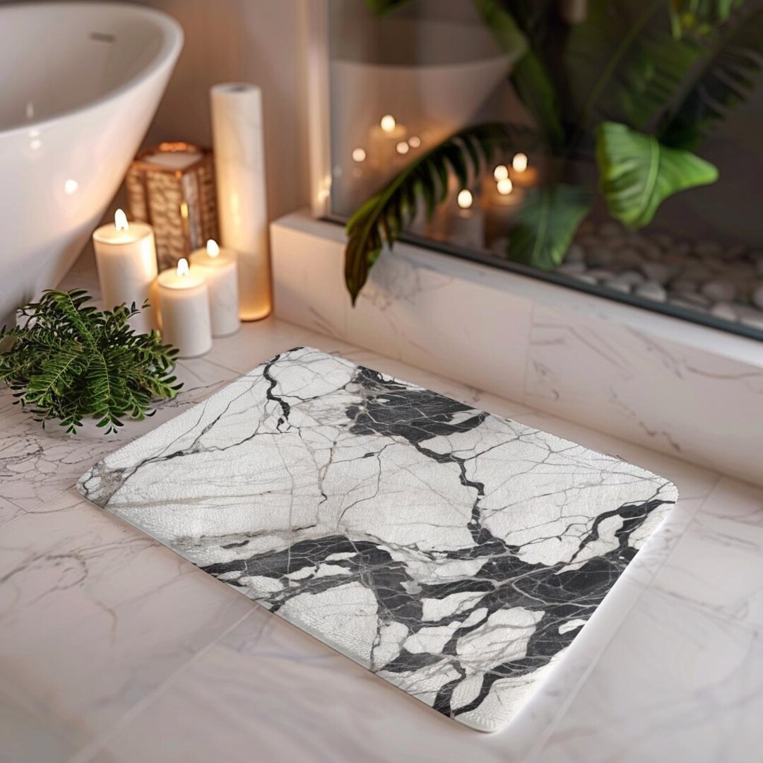 White Marble Bath Mat Granite Bath Mat Porcelain Glam Marble Mat Modern ...