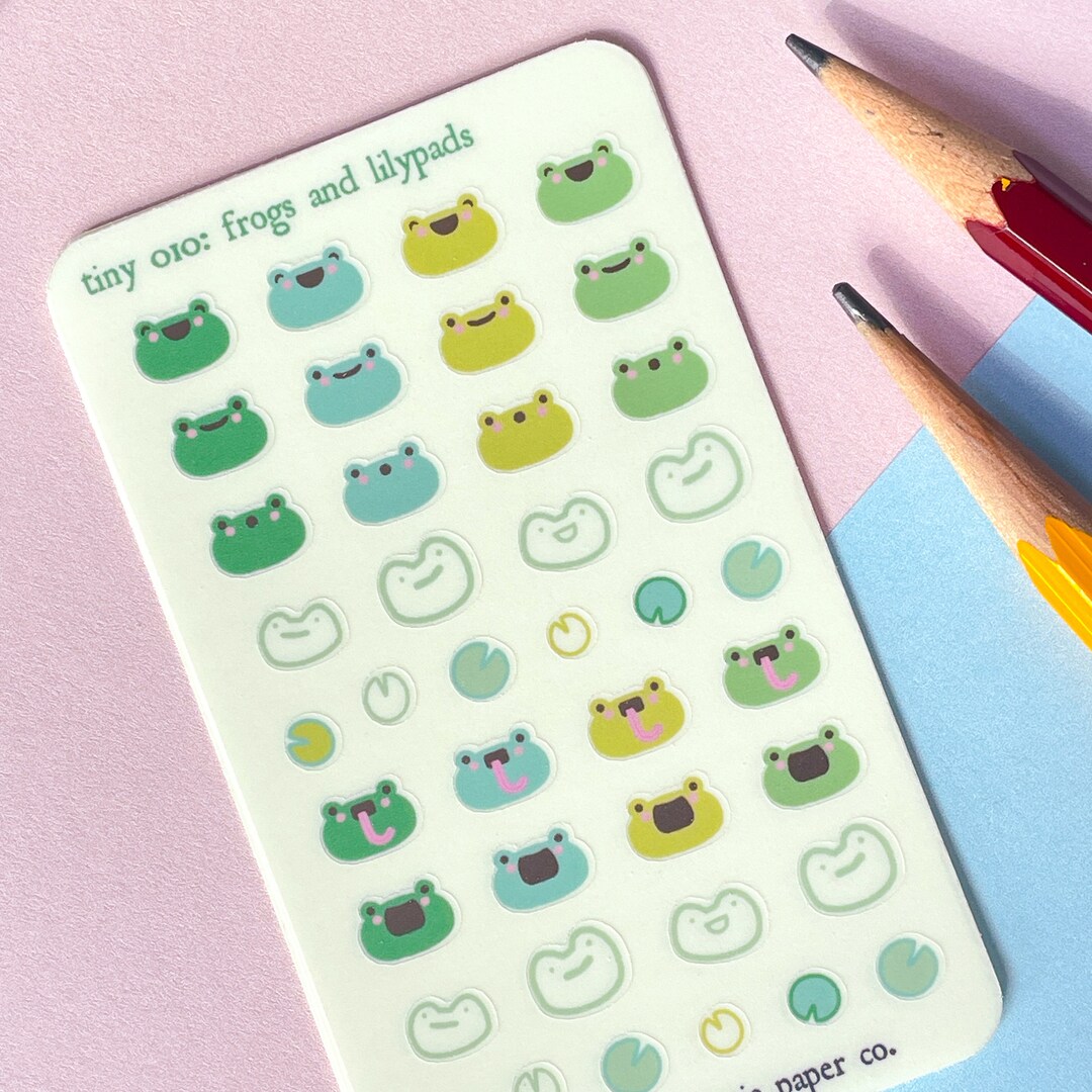 010 Frogs and Lilypads Mini Sticker Sheet : Tiny Frog Faces! Cute Gifts ...
