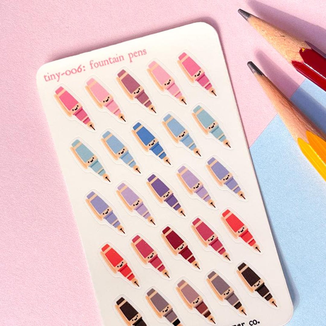 006 Fountain Pens | Mini Planner Sticker Sheet | Tiny Colourful Rainbow ...