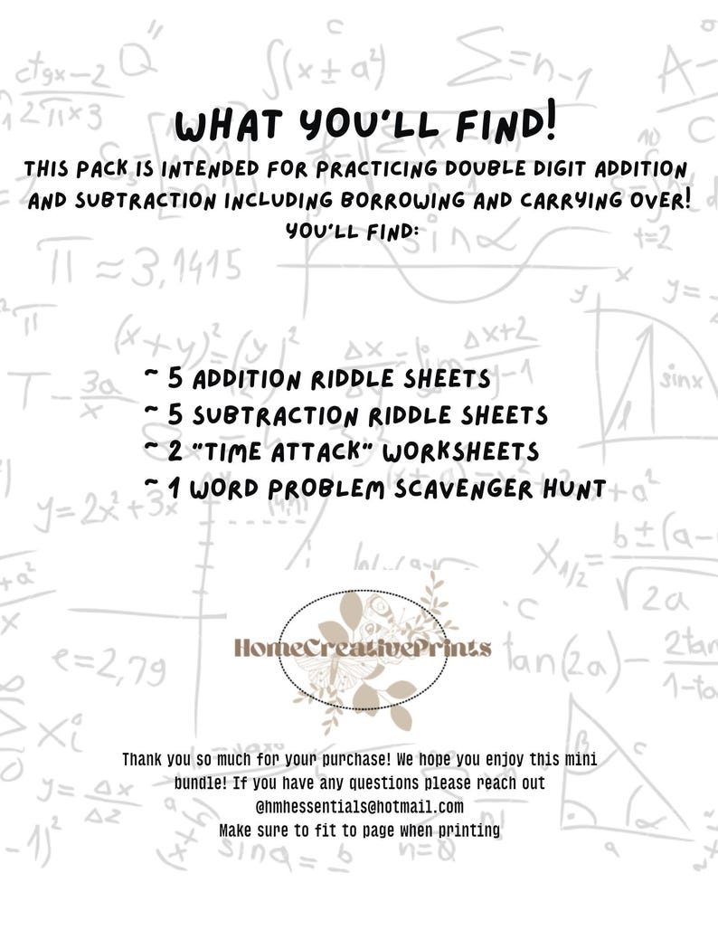 Addition & Subtraction Riddle Worksheets - Etsy