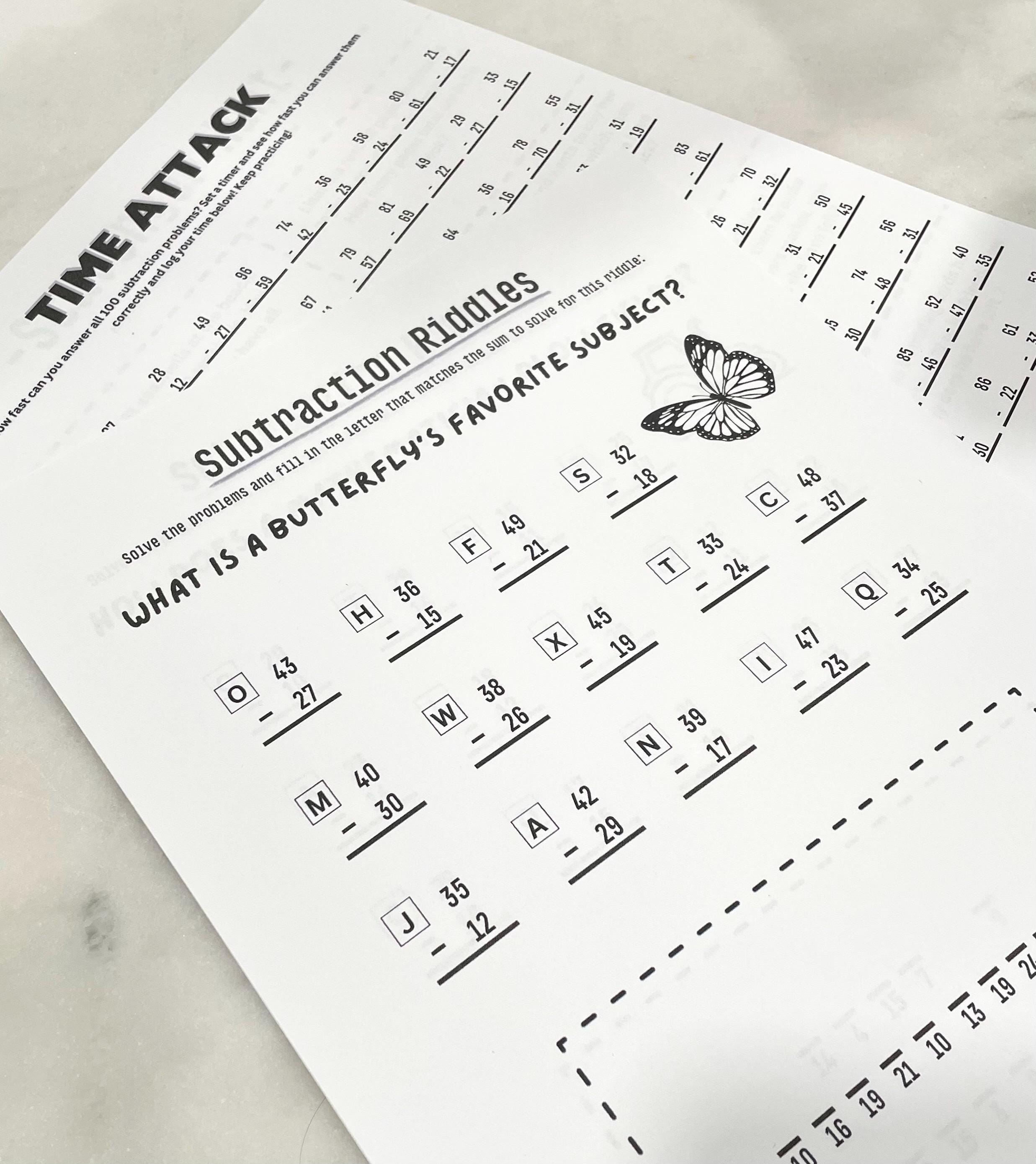 Addition & Subtraction Riddle Worksheets - Etsy