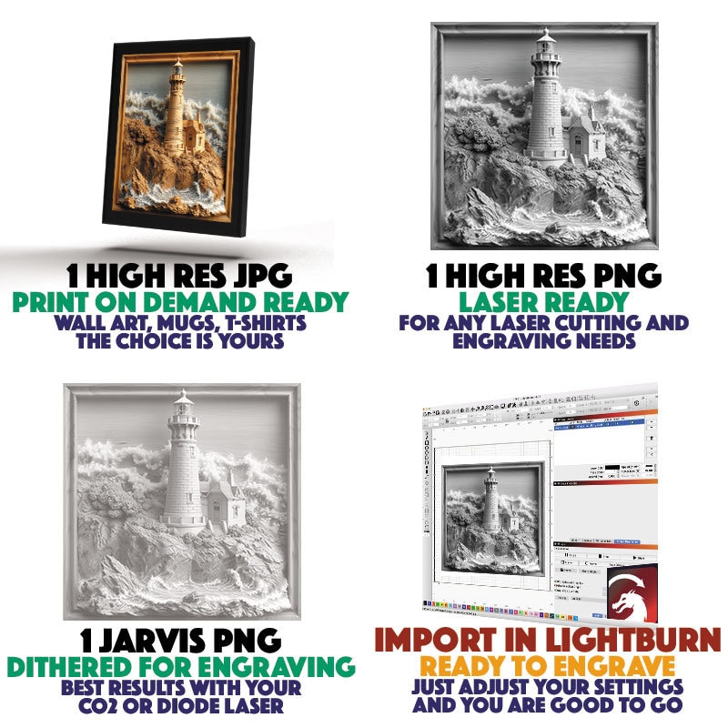 Windy Lighthouse | Classic Lighthouse | Laser Engraving File | 3D ...