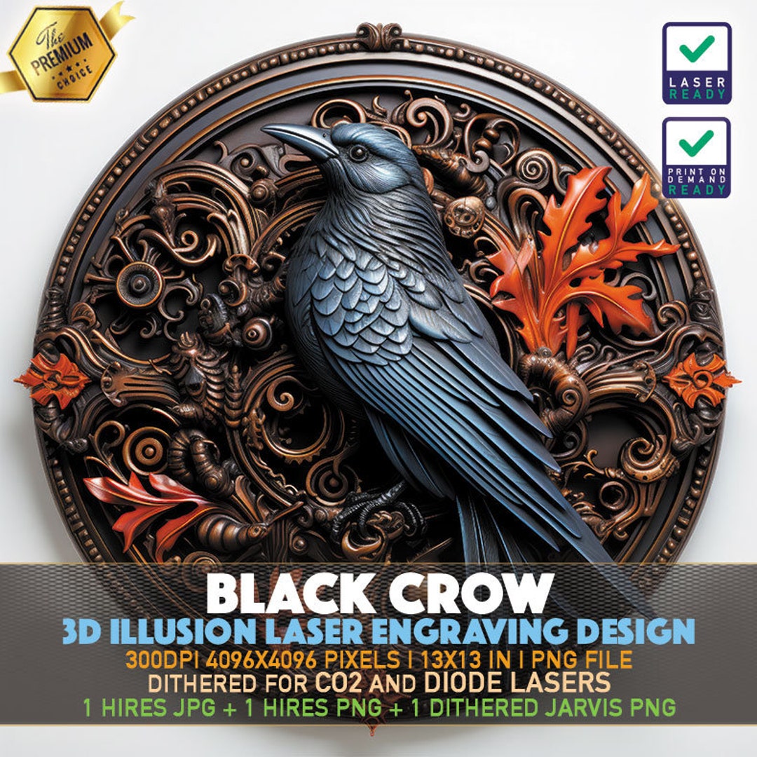 3D Black Crow Laser Engraving File: Illusion Art (digital Download) - Etsy