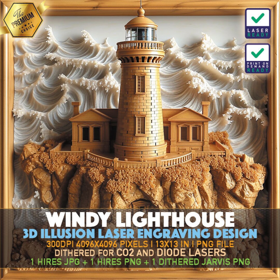 Windy Lighthouse | Classic Lighthouse | Laser Engraving File | 3D ...