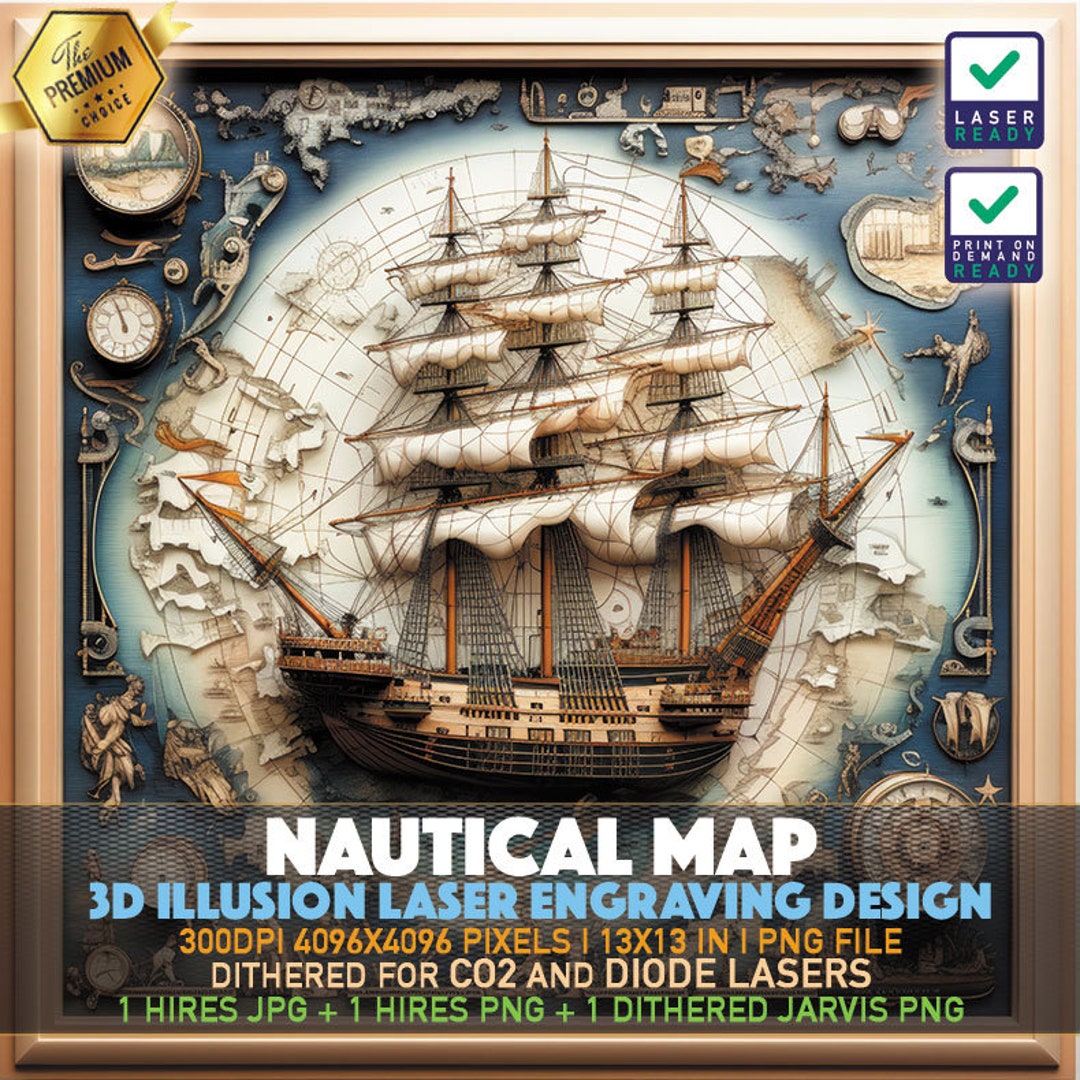 Nautical Map | Vintage Map | Sailors Map | Laser Engraving File | 3D ...