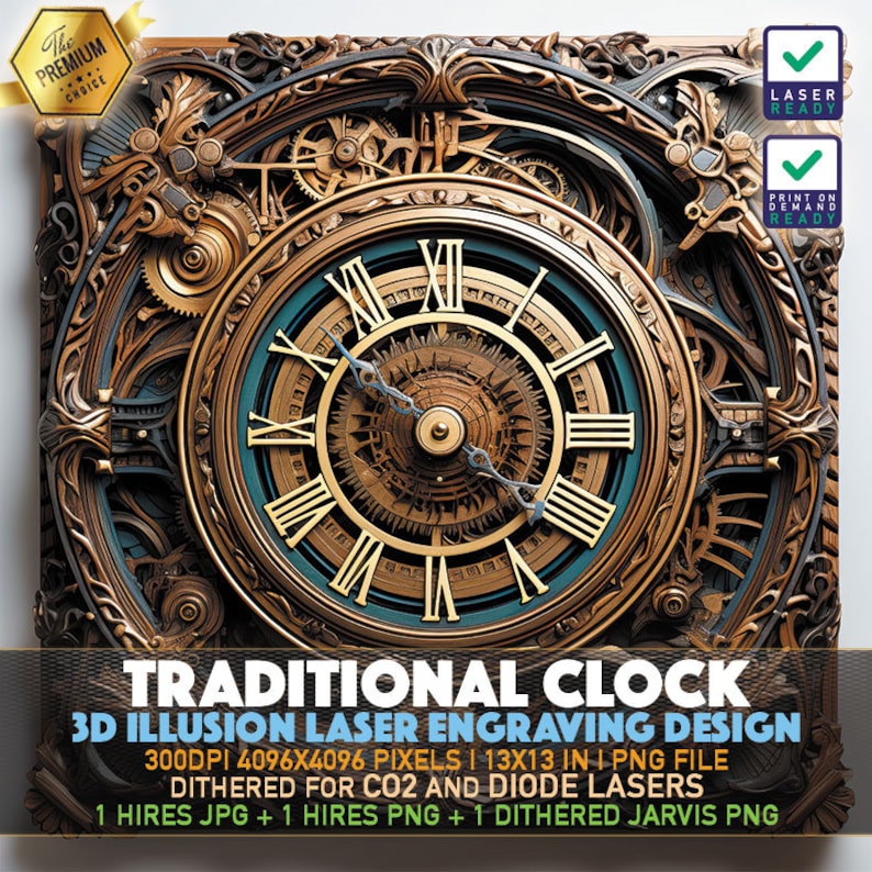 3D Illusion Clock Laser Engraving File: Lightburn, Glowforge, Xtool ...