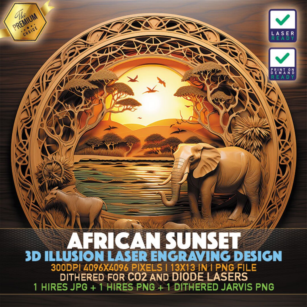 African Sunset | Savana's Sunset | Engraving File | 3D Illusion PNG ...