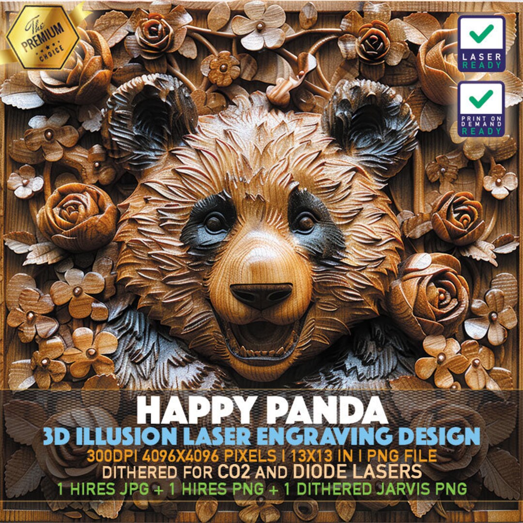 Super Cute Panda | Happy Panda | Laser Engraving File | 3D Illusion PNG ...