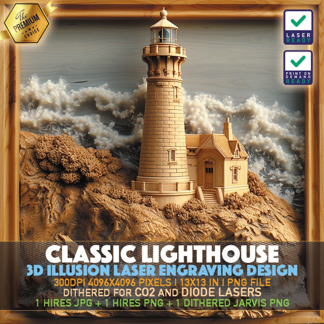 Windy Lighthouse | Classic Lighthouse | Laser Engraving File | 3D ...